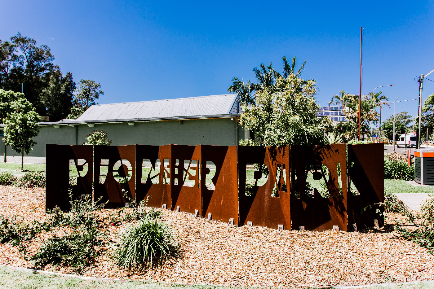 Pioneer Park sign on the corner of Duke Street and Harbour Drive ...